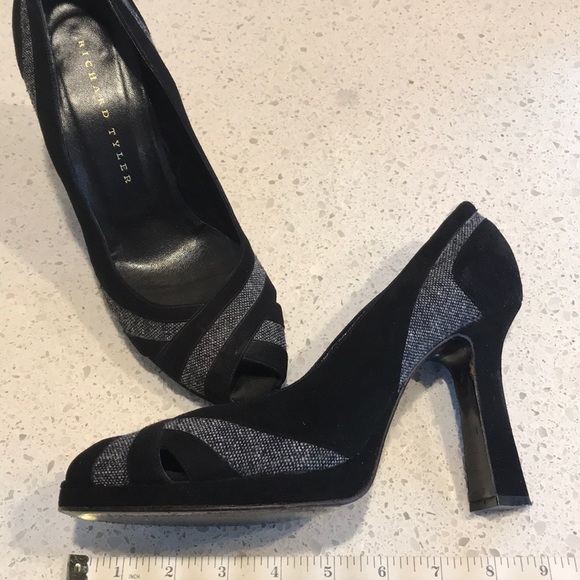 Richard Tyler | Shoes | Richard Tyler Black Suede Tweed Peeptoe Heels ...